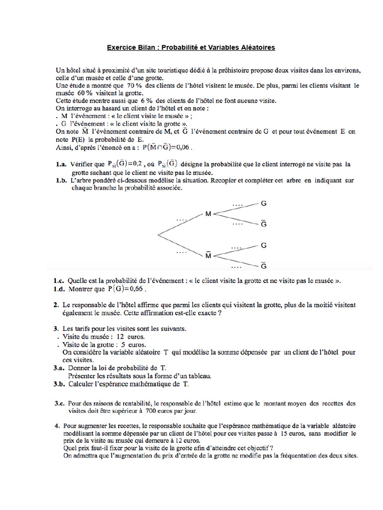 Exercices de Probabilités Variables Aléatoires 1ère Spé | PDF