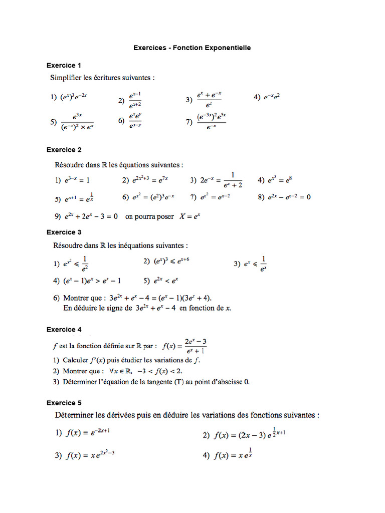 Exercices - Fonction Exponentielle | PDF