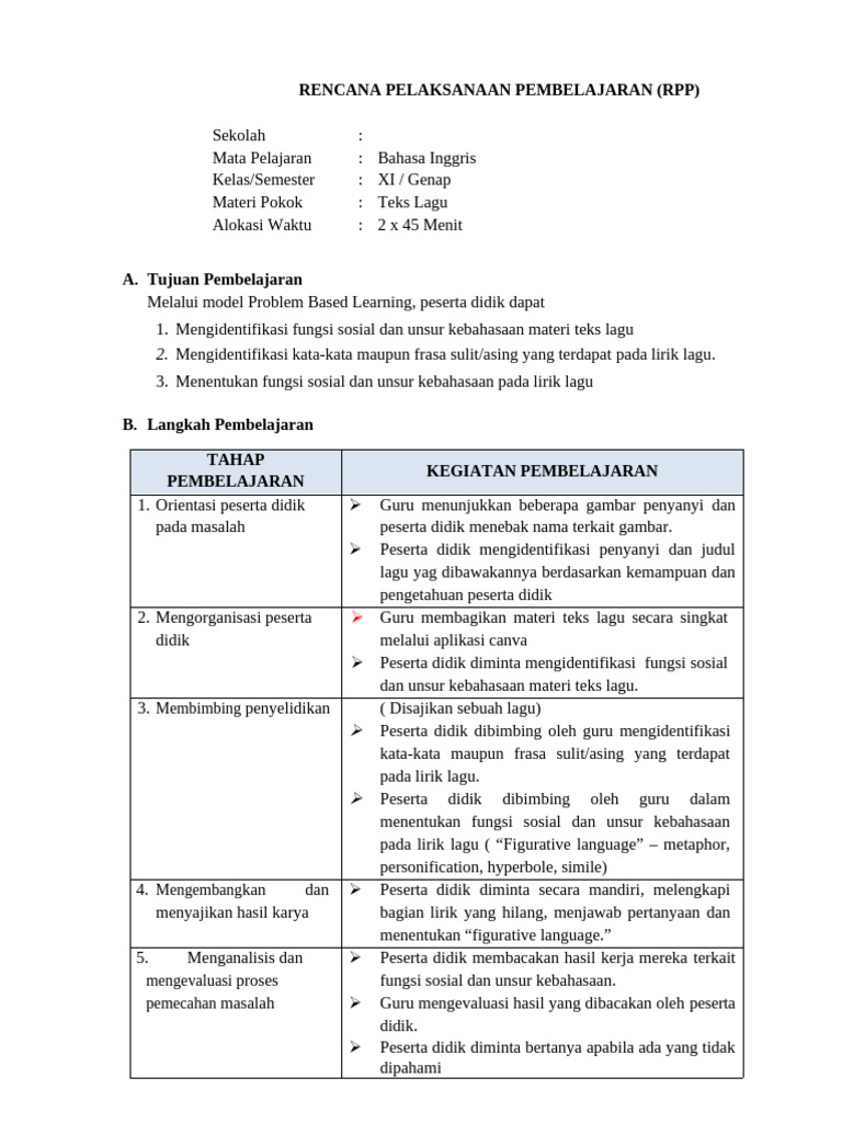 RPP SUPERVISI - PBL - Final | PDF