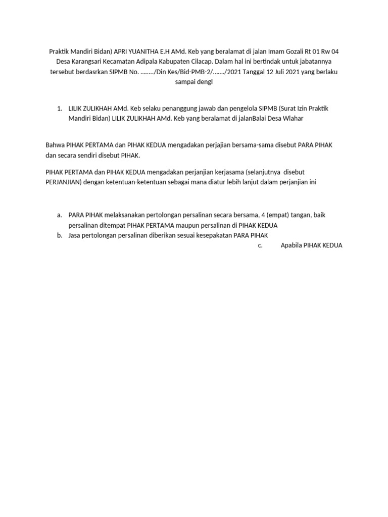 PERJANJIAN KERJASAMA 4 TANGAN BIDAN | PDF