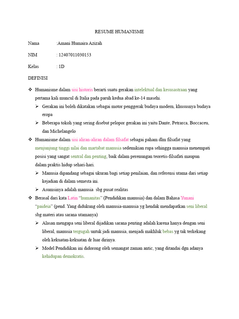Resume Humanisme Amani | PDF