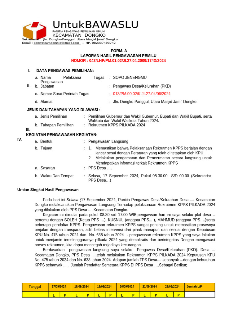 Contoh Form A Pengawasan KPPS | PDF | Indonesia