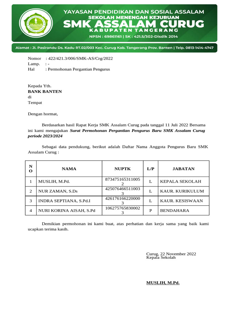 006 Surat Permohonan Pembuatan Surat Keputusan Pengurus Baru | PDF