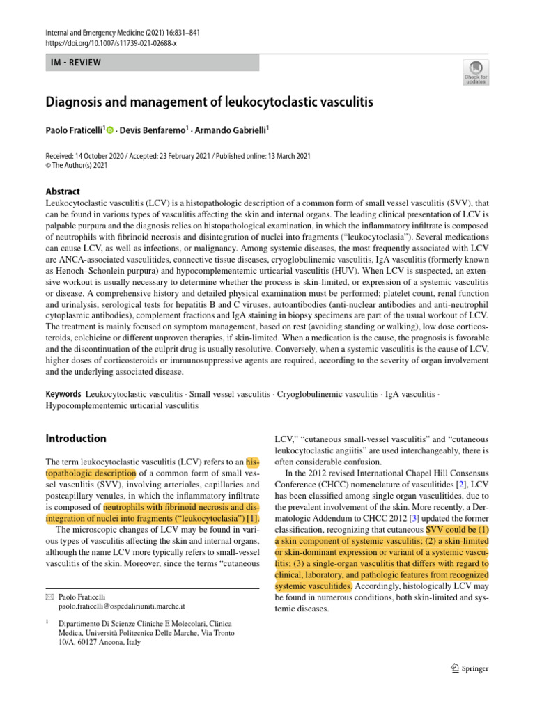 Diagnosis and Management of Leukocytoclastic Vasculitis: Paolo ...