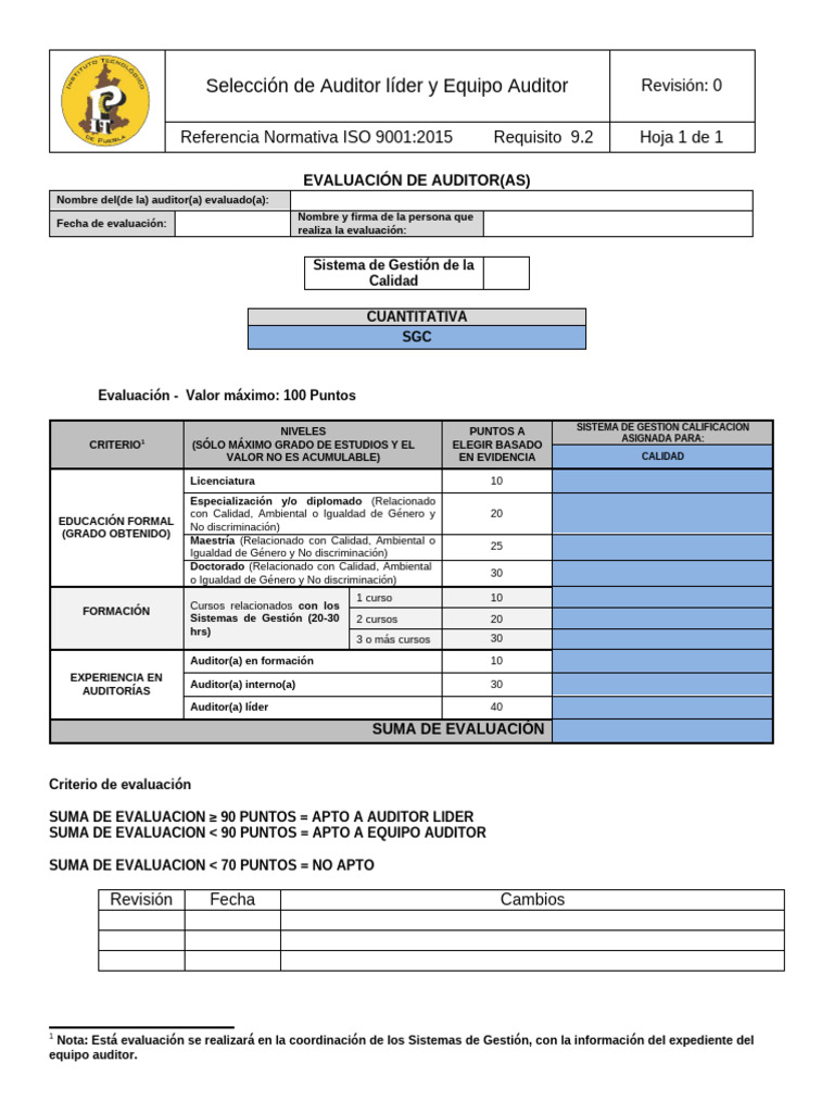Selección de Auditor Lider y Equipo Auditor | PDF