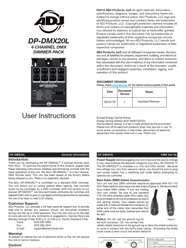 ADJ DP-DMX20L User Manual | PDF | Electrical Engineering | Manufactured Goods
