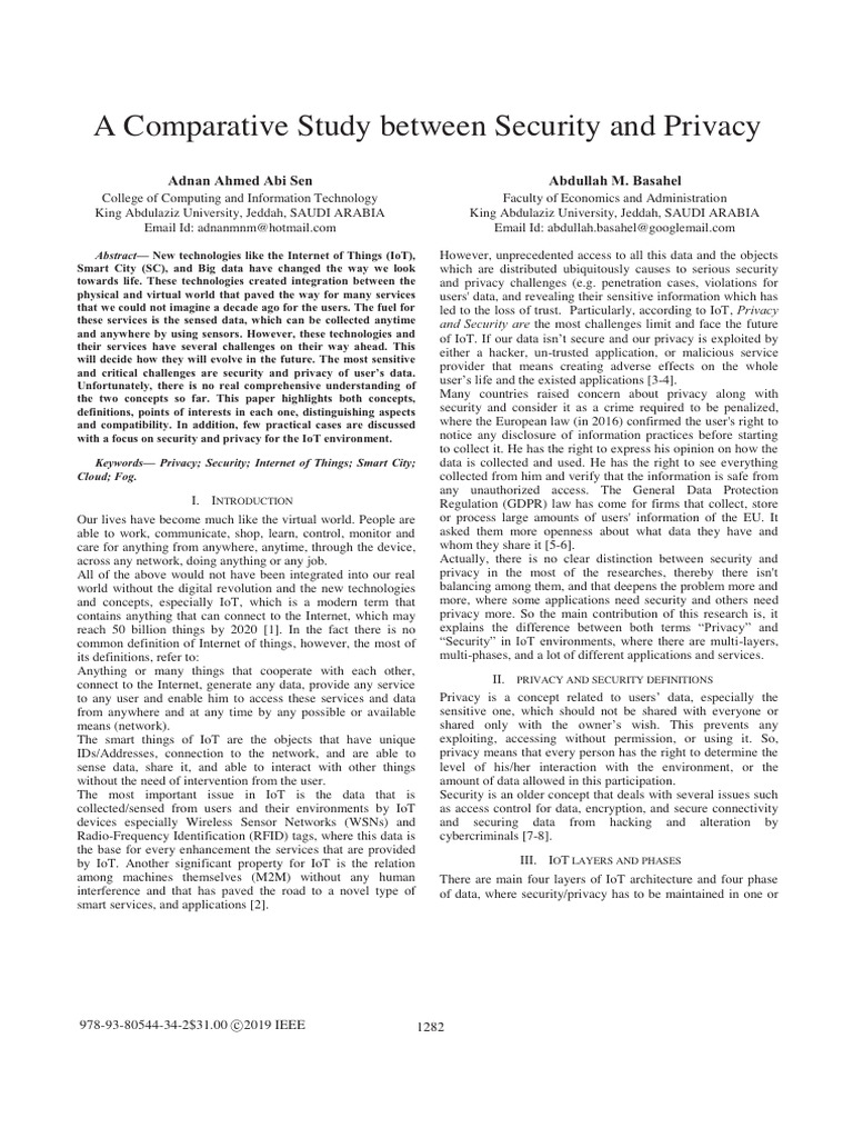 A Comparative Study Between Security and Privacy | PDF | Internet Of ...