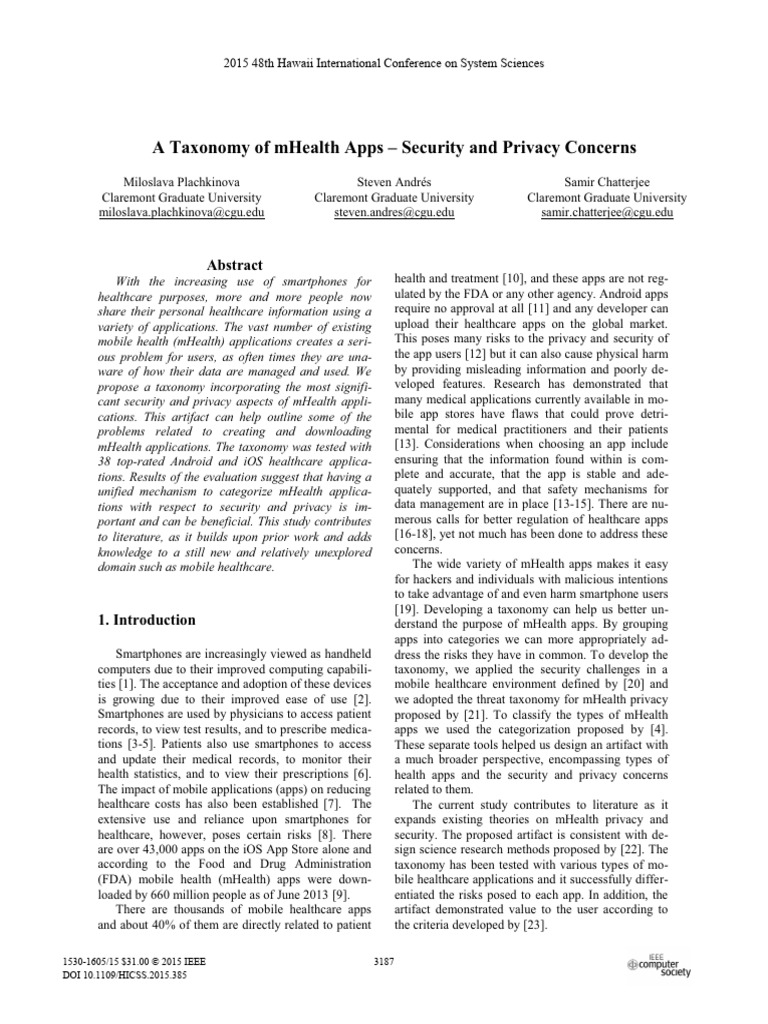 A Taxonomy of Mhealth Apps - Security and Privacy Concerns | PDF | Mobile App | Business