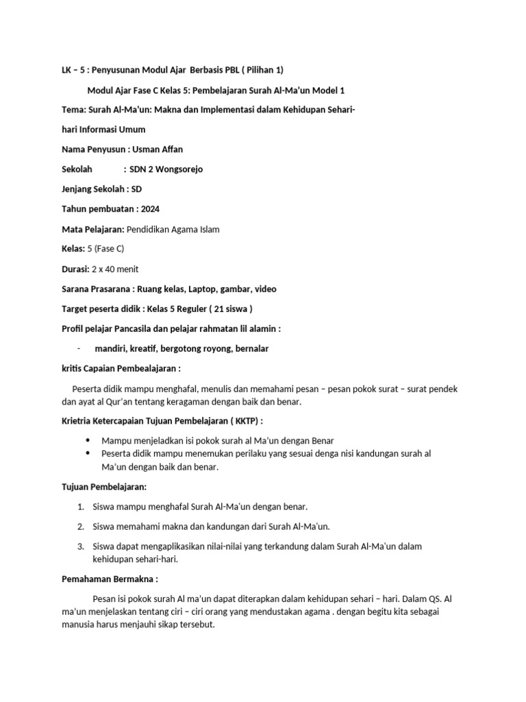 LK Membuat Modul Ajar Usman Pilihan 1 | PDF