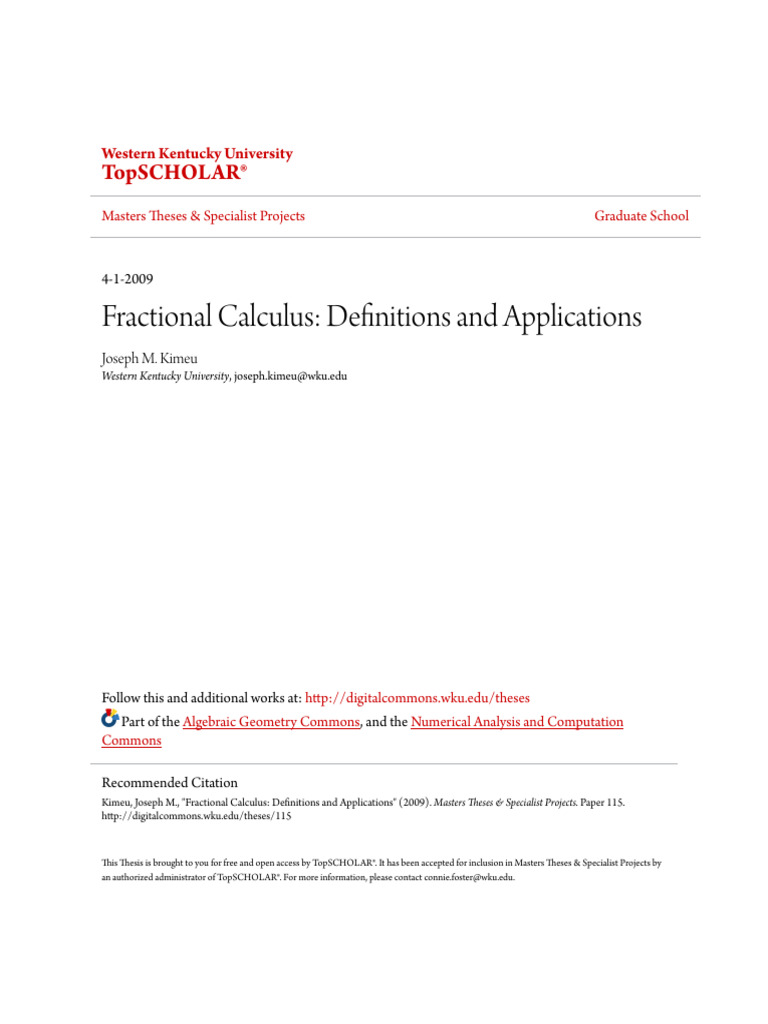 Fractional Calculus: Definitions and Applications: Topscholar® | PDF