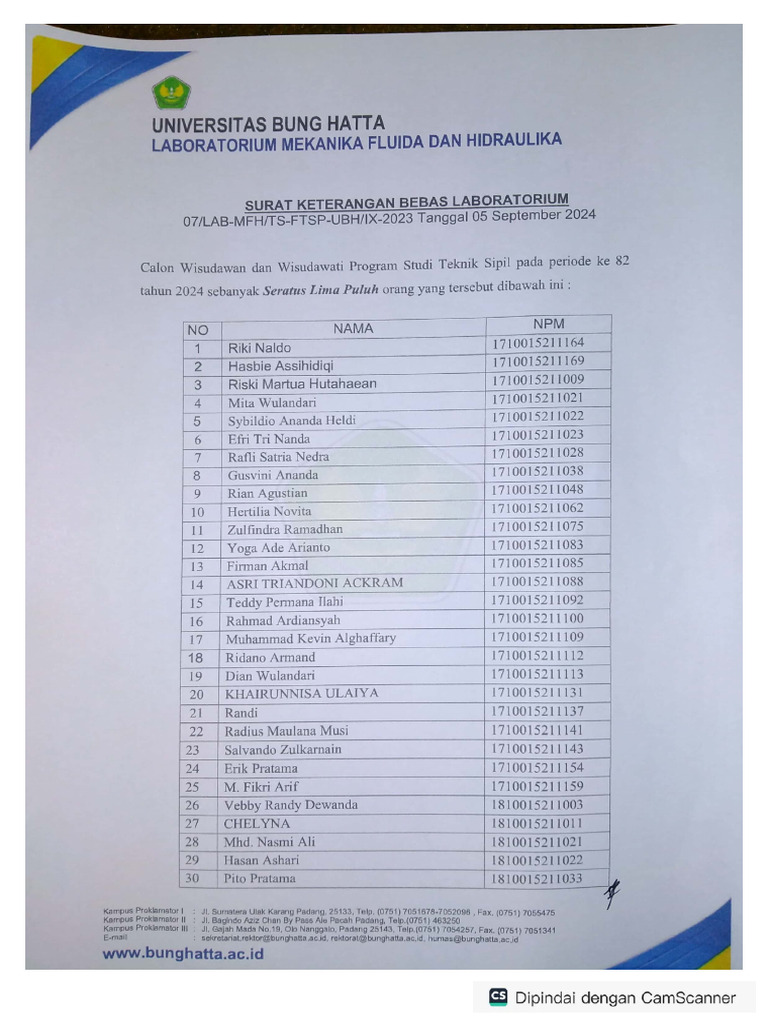 Surat Bebas Labor Mekanika Fluida Dan Hidraulika | PDF