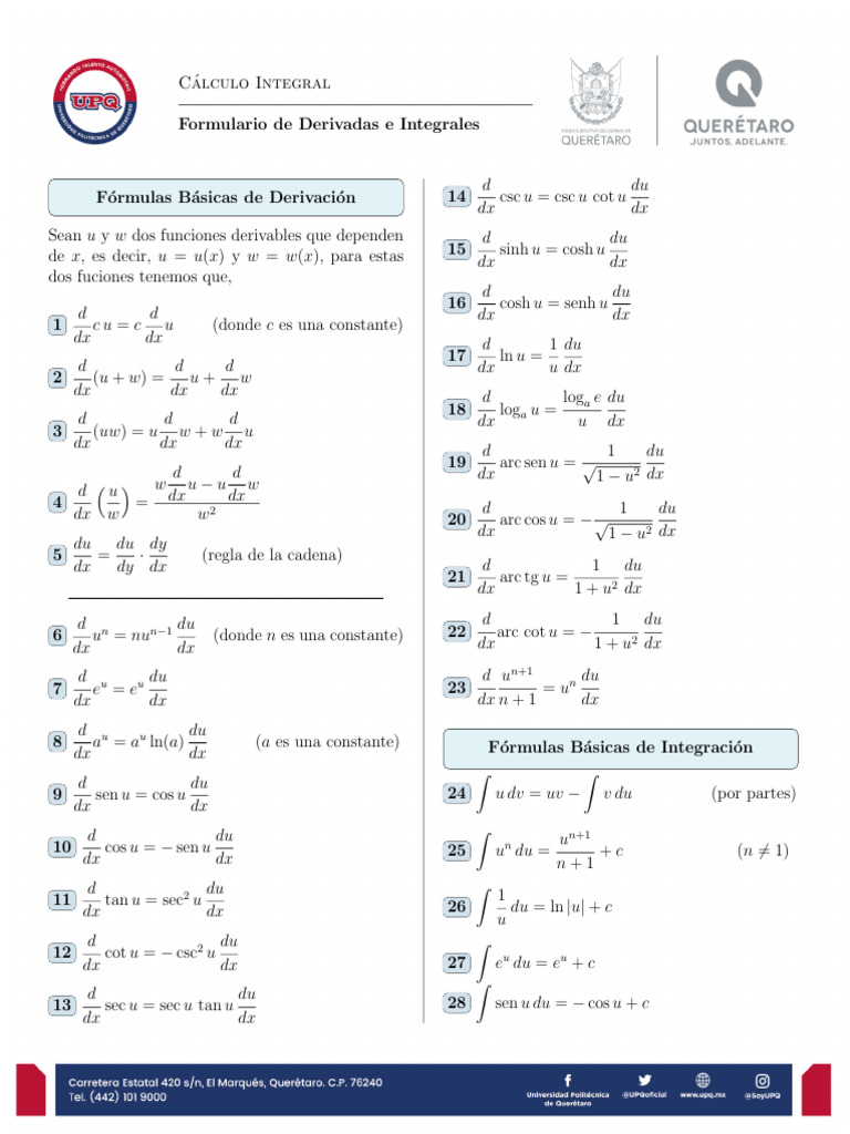 Formulario de Derivadas e Integrales | PDF | Integral | Cálculo