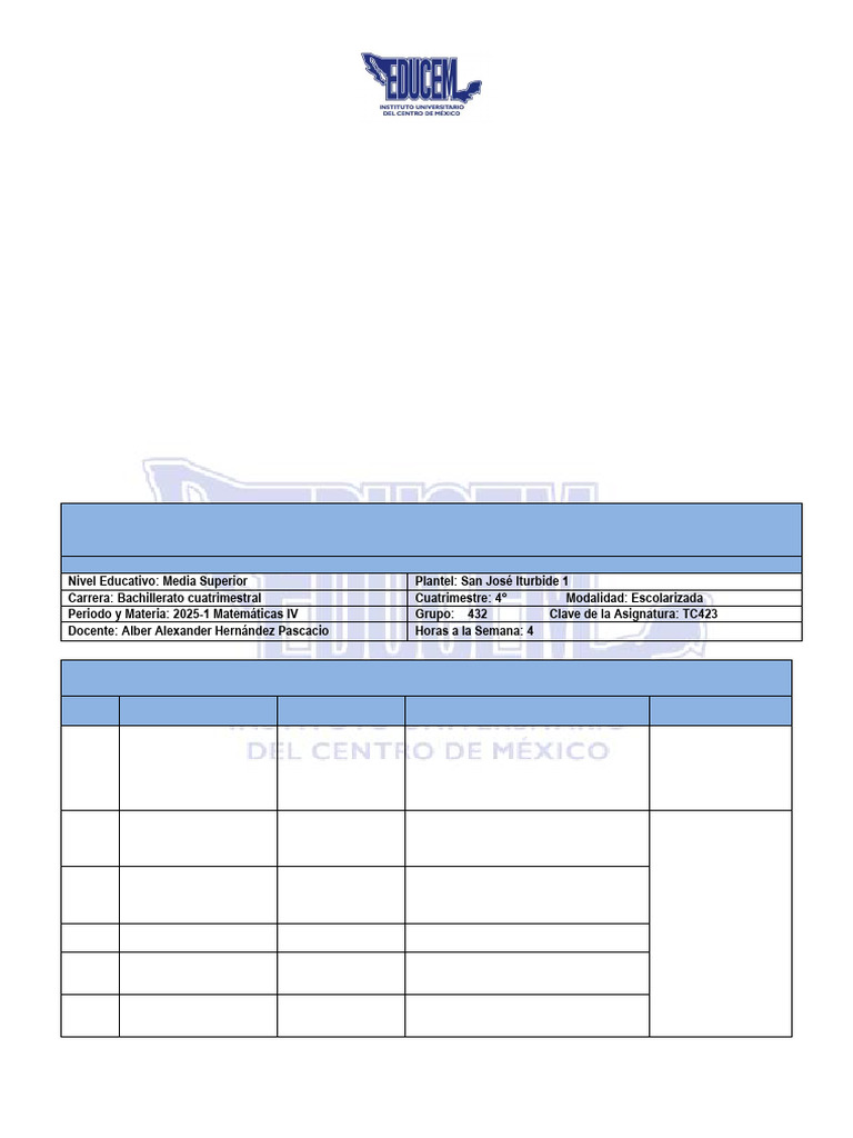 Instrumeto de Dosificacion Didáctica Tc423 Matematicas IV 432 Hernandez ...