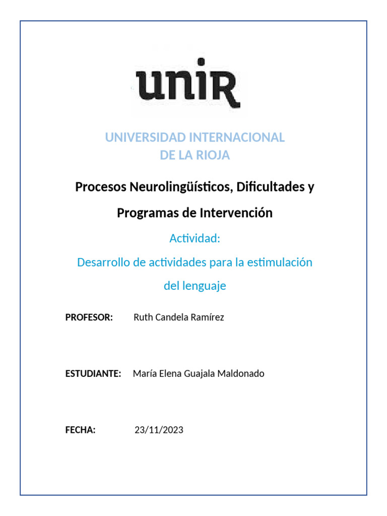 Desarrollo de actividades para la estimulación del lenguaje | PDF