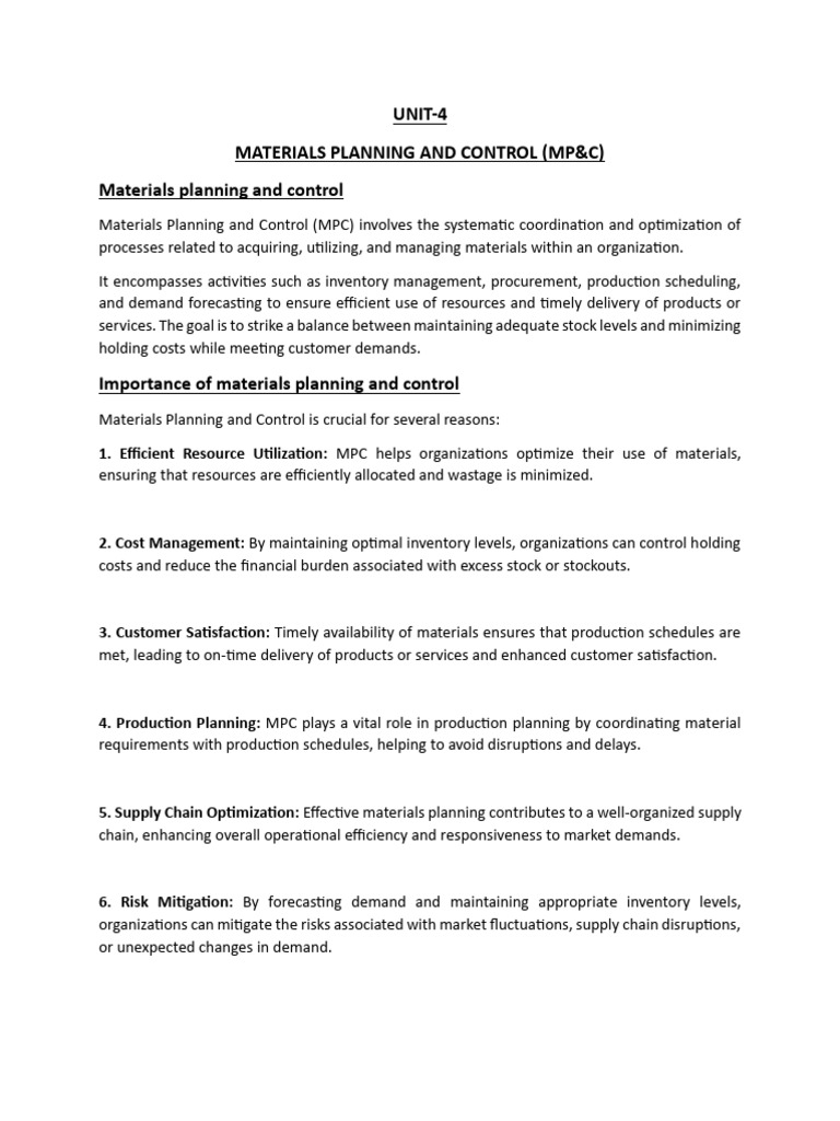 Unit 4 MP&A | PDF | Lean Manufacturing | Inventory