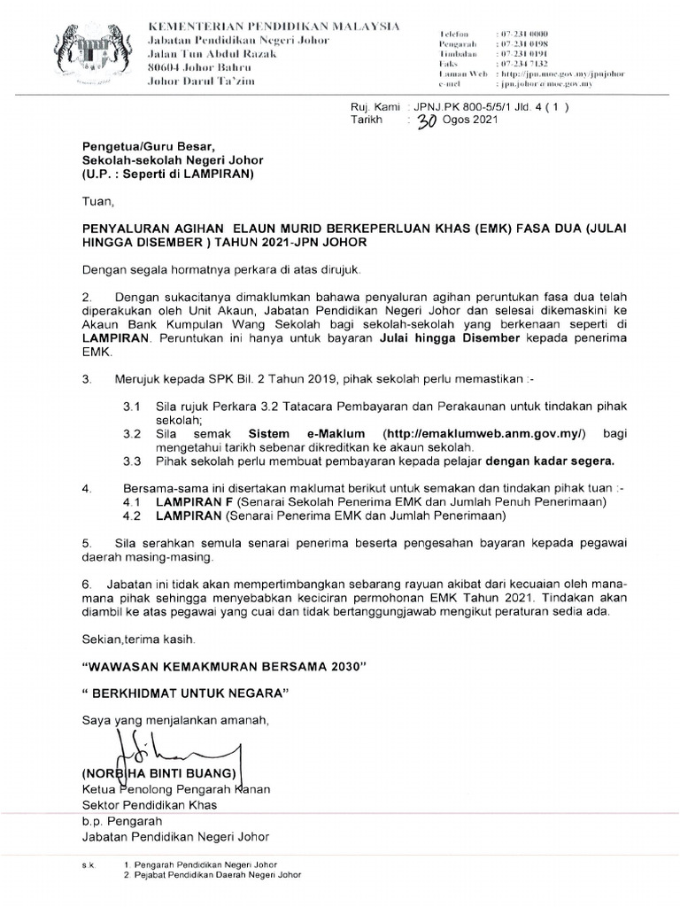 Surat Arahan Pembayaran Emk Fasa 2 | PDF