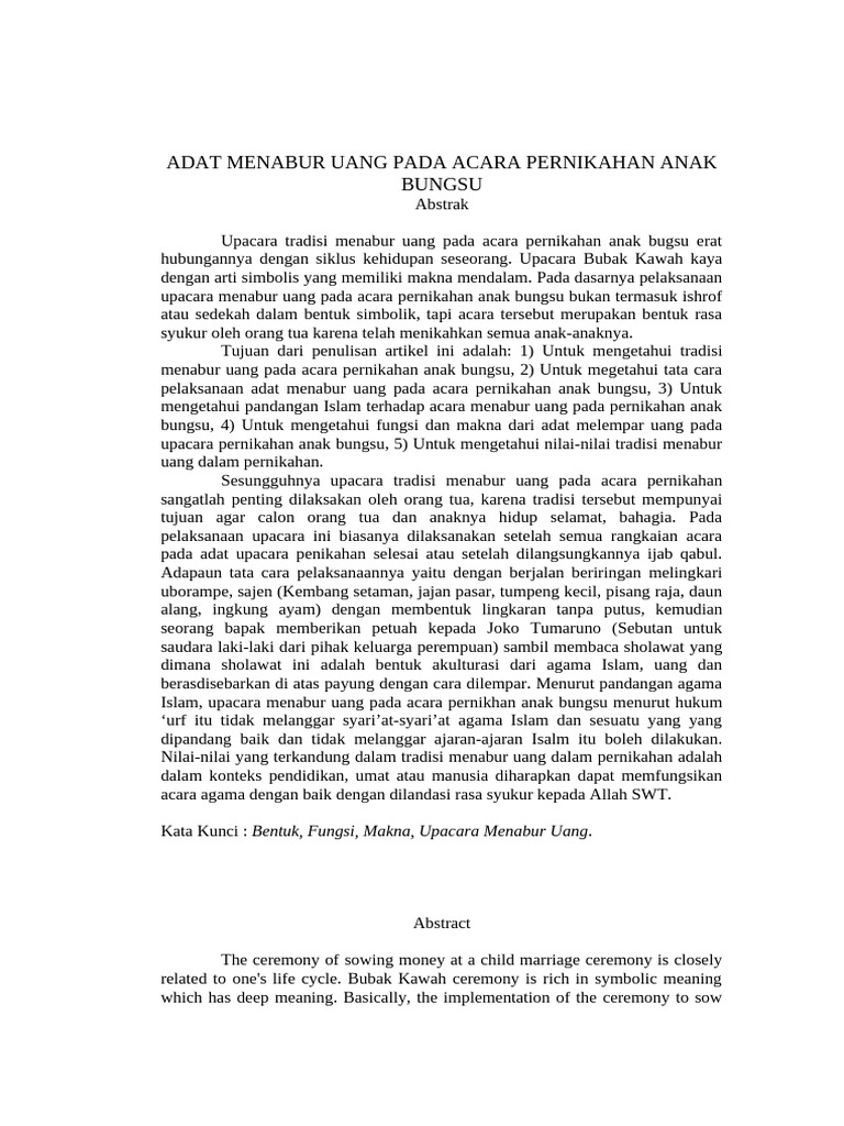 Adat Menabur Uang Pada Acara Pernikahan Anak Bungsu | PDF