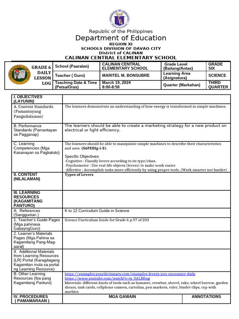 Lesson Plan Science 3rd | PDF