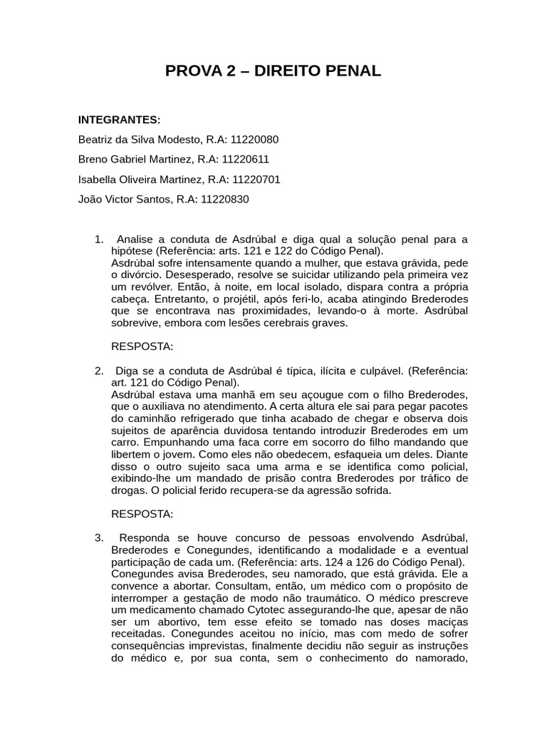 PROVA 2 - PENAL | PDF