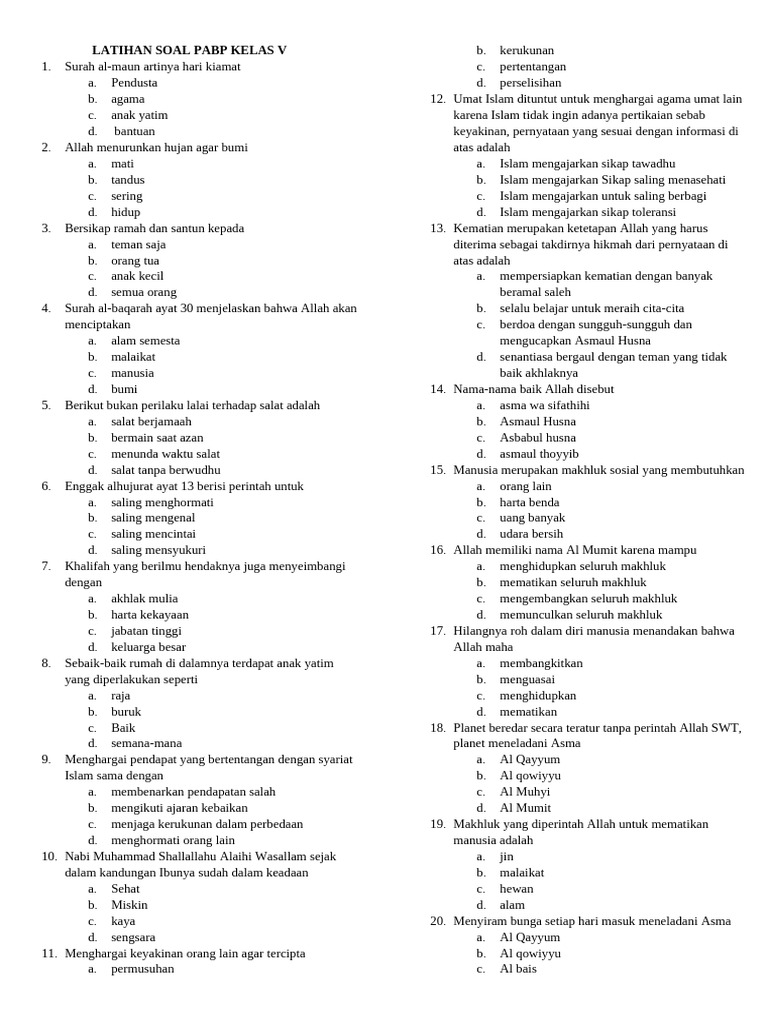 Latihan Soal Pts PPKN Kelas 5 SD | PDF