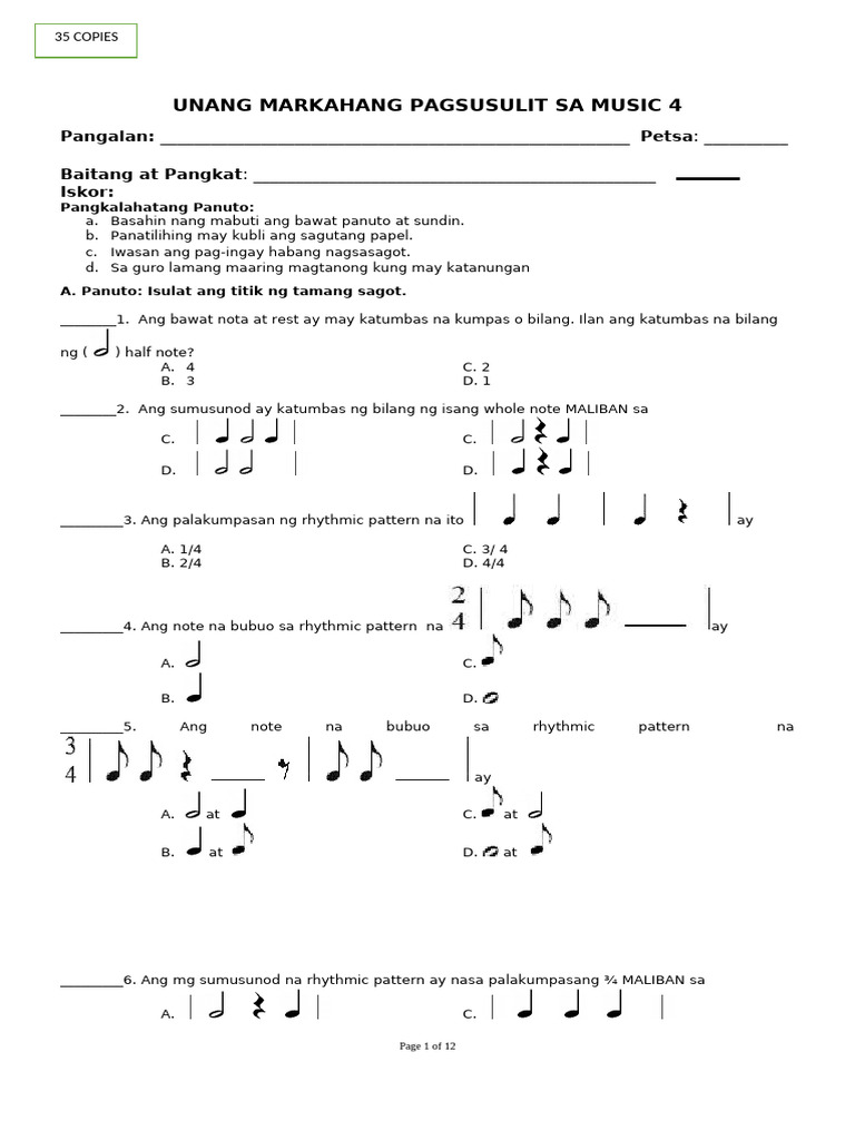 PT - MAPEH 4 - Q1 v2 | PDF