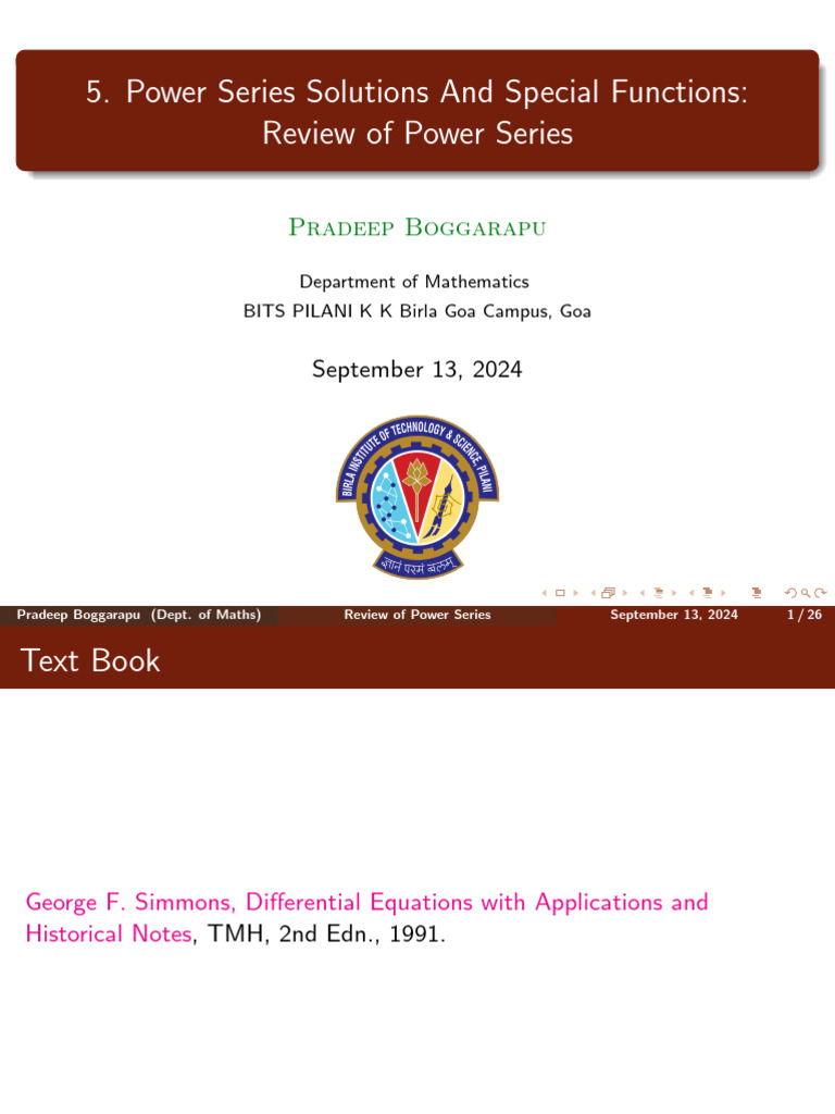 A Review of Power Series | PDF | Power Series | Equations