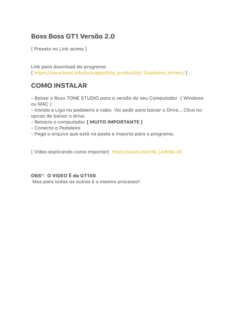 Boss Boss GT1 Versão 2.0 | PDF