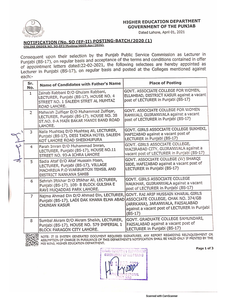 Orders Female BS-17 | PDF