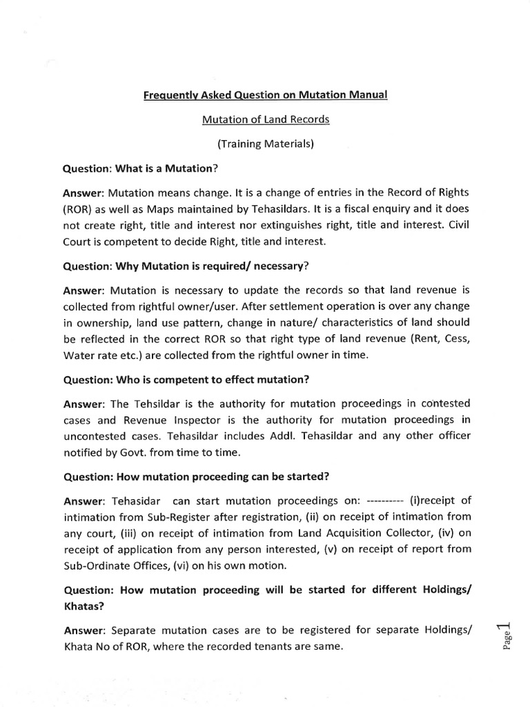 Faq On Mutation of Land Records | PDF