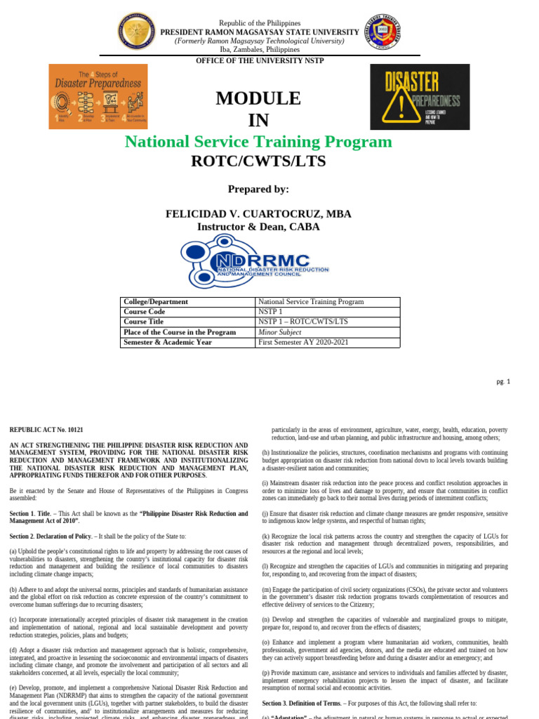 Disaster Risk MODULE EDITED | PDF | Disaster Risk Reduction | Emergency ...