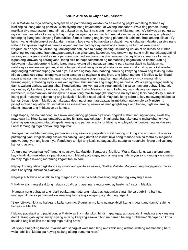 ANG KWINTAS Ni Guy de Maupassant | PDF