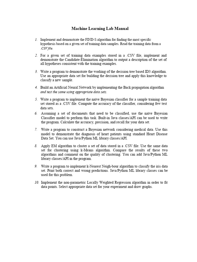 Machine Learning Lab Mannual CS 601 | PDF | Machine Learning | Statistical Classification