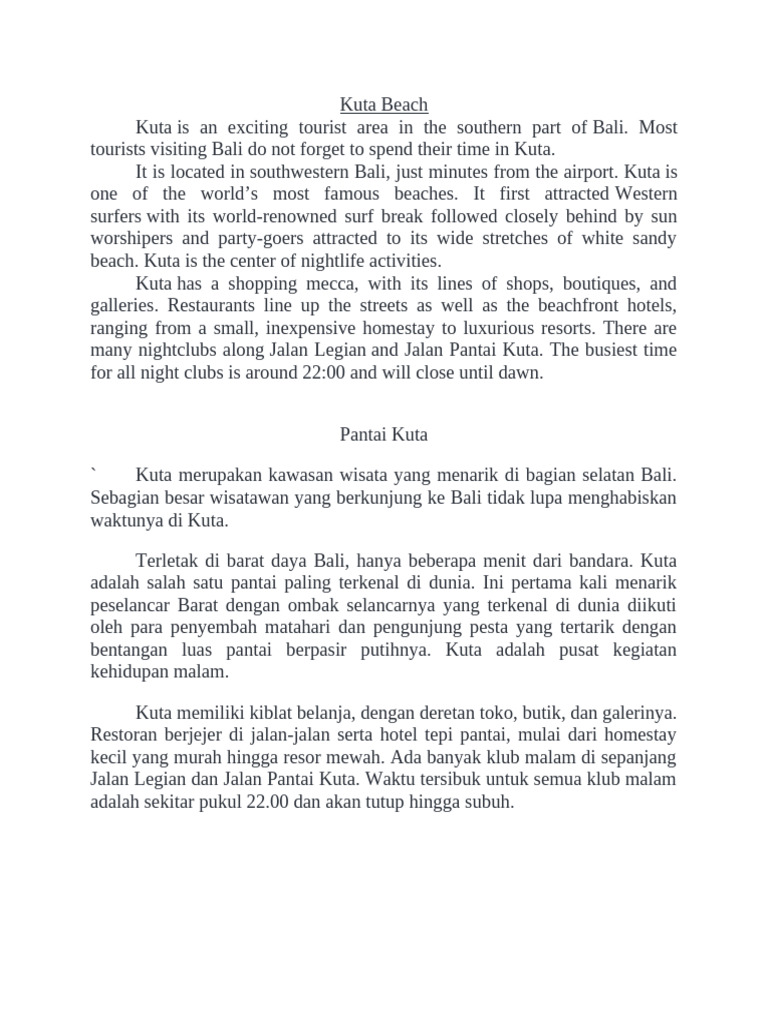 Kuta Beach (Ex Descriptive Text) | PDF
