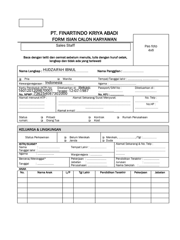 FORMULIR Calon Karyawan PT - Fka - 24-Compressed | PDF