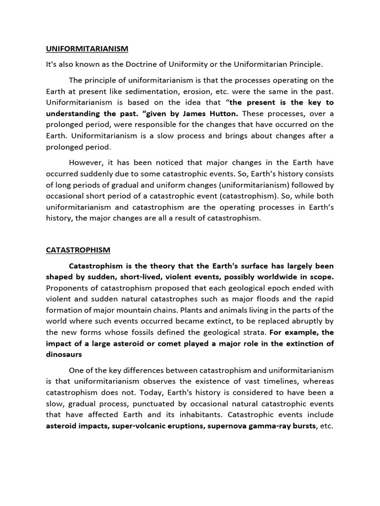 Uniformatism Catastrophism Plutonism Neptunism Student | PDF | Rock ...