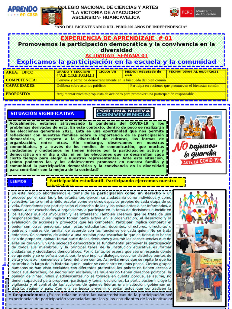 Experiencia de Aprendizaje 01 DPCC Final | PDF