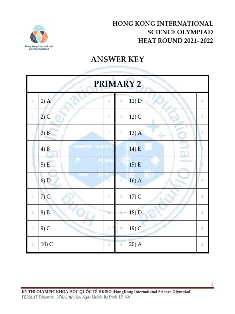 HKISO 2021-2022 - Heat - Answer Key | PDF