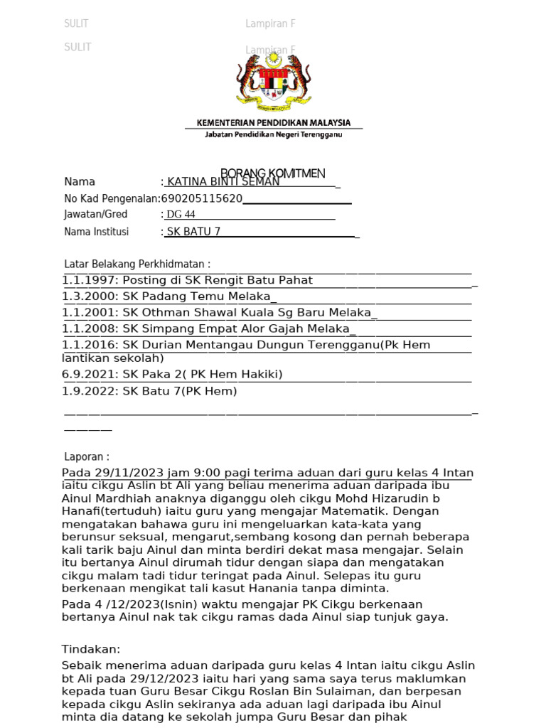 Lampiran F Borang Komitmen | PDF