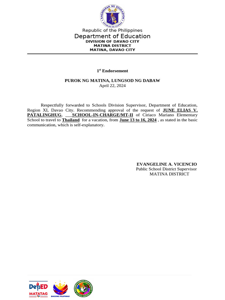 1st Indorsement From Principal | PDF