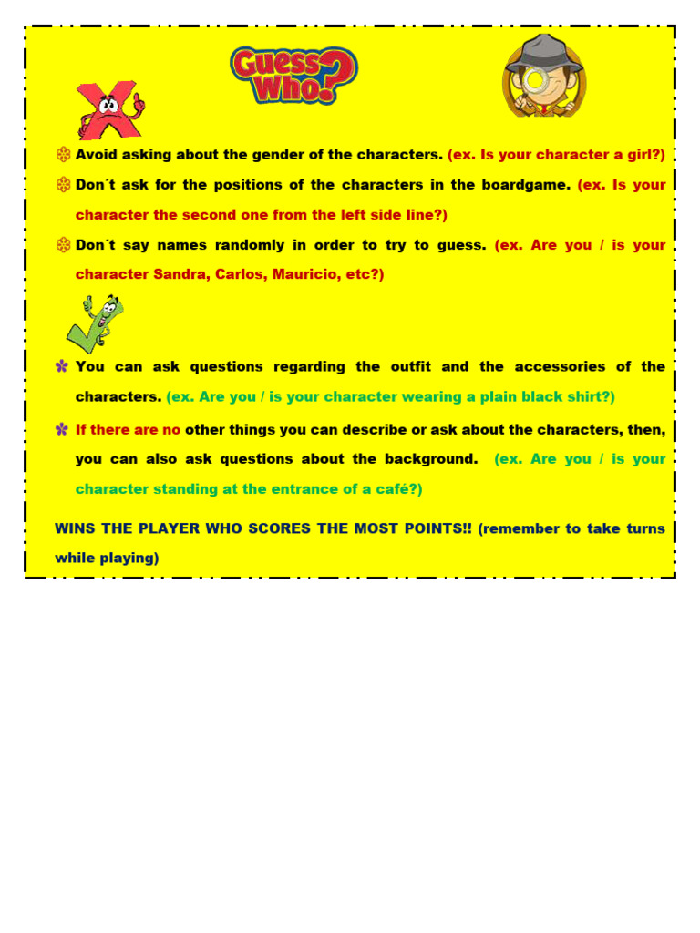 Guess Who Game Rules and Vocabulary | PDF