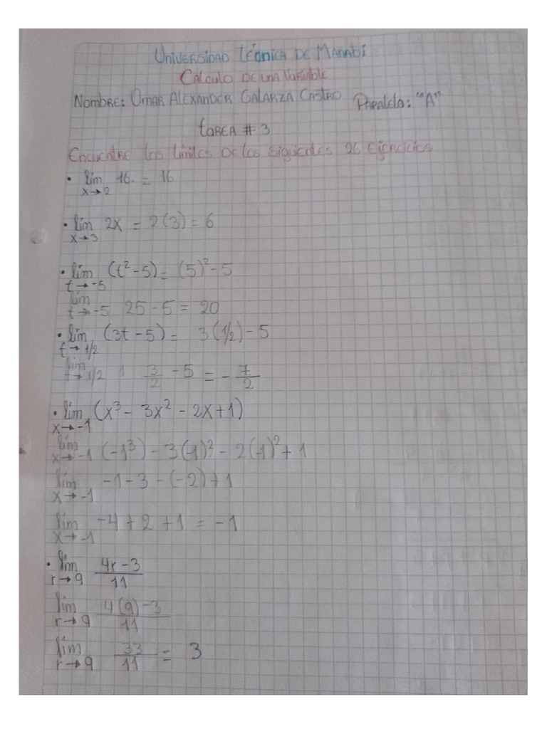 TAREA #3 CALCULO DE UNA VARIABLE | PDF