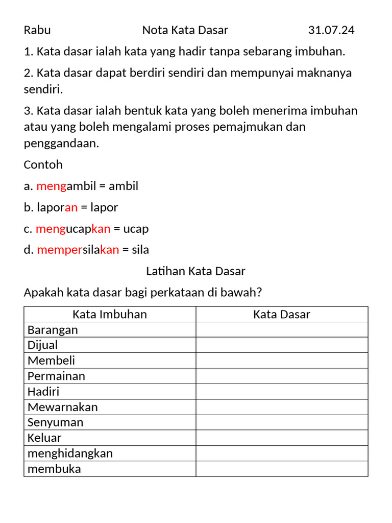 Nota Kata Dasar Tahun 3 | PDF | Karier & Perkembangan