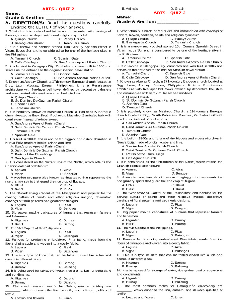 g7-Q1-ARTS-QUIZ 2 | PDF