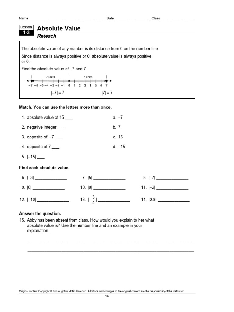Reteach Absolute Value | PDF