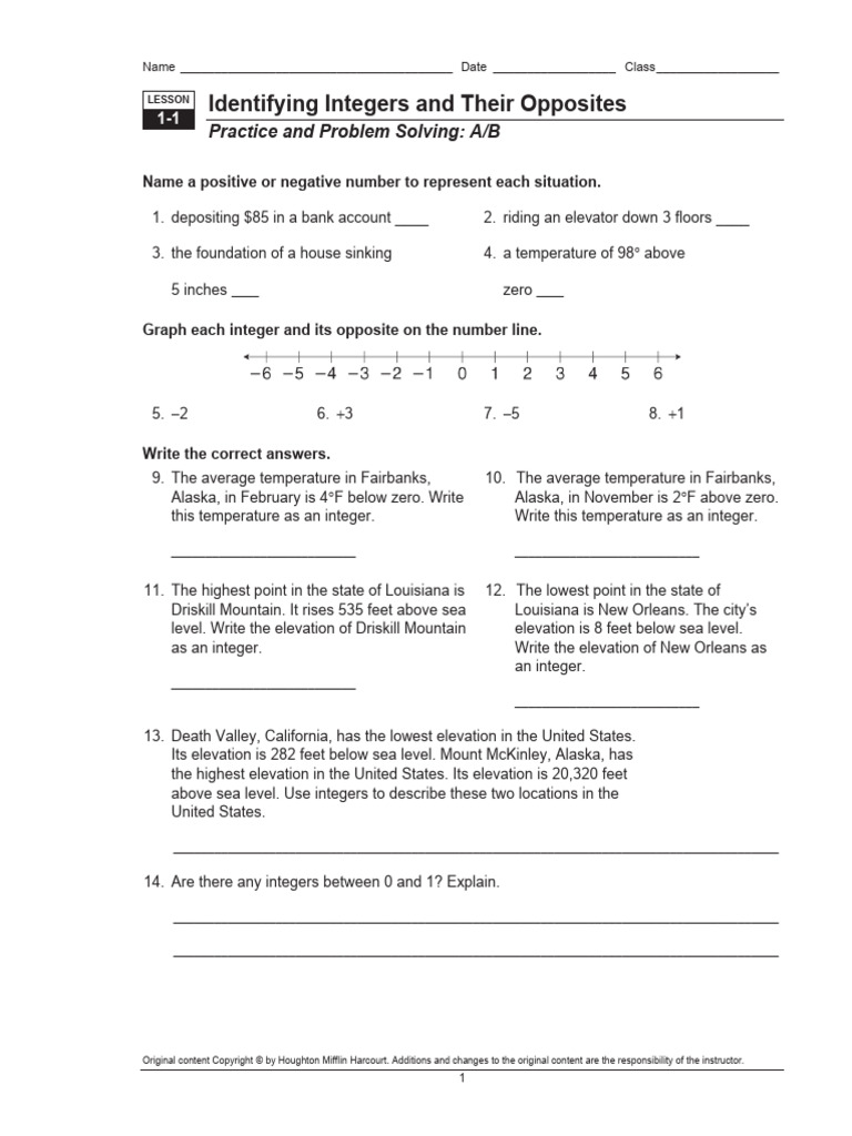 Identify Integers and Their Opposites | PDF