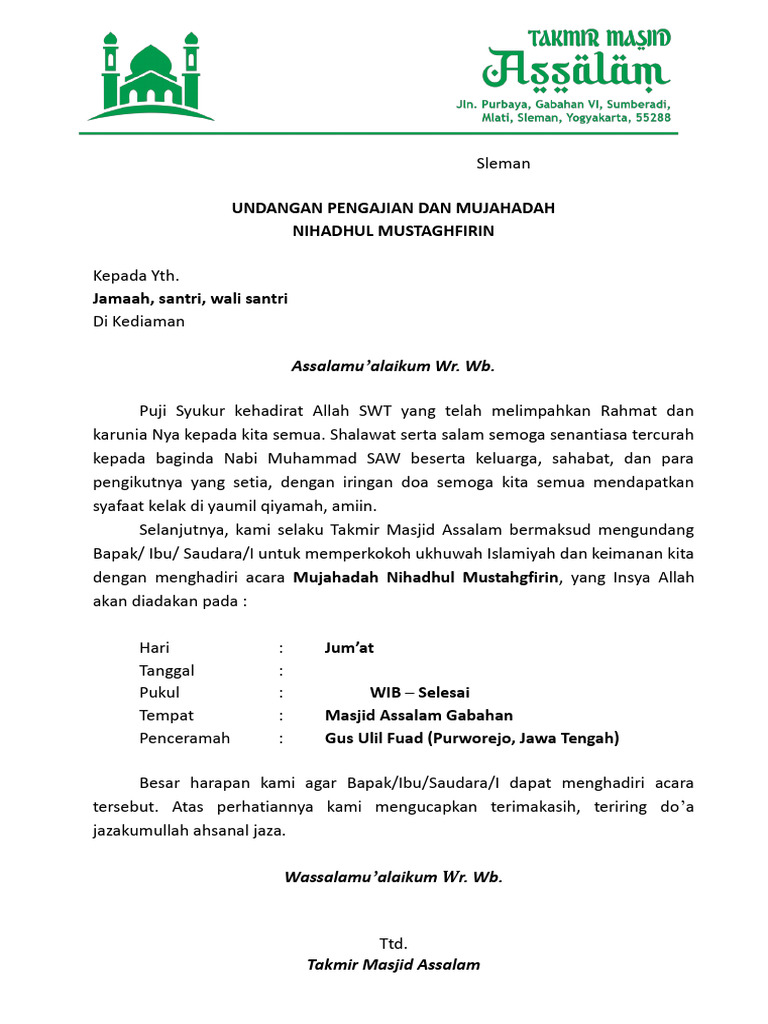 Undangan Mujahadah | PDF