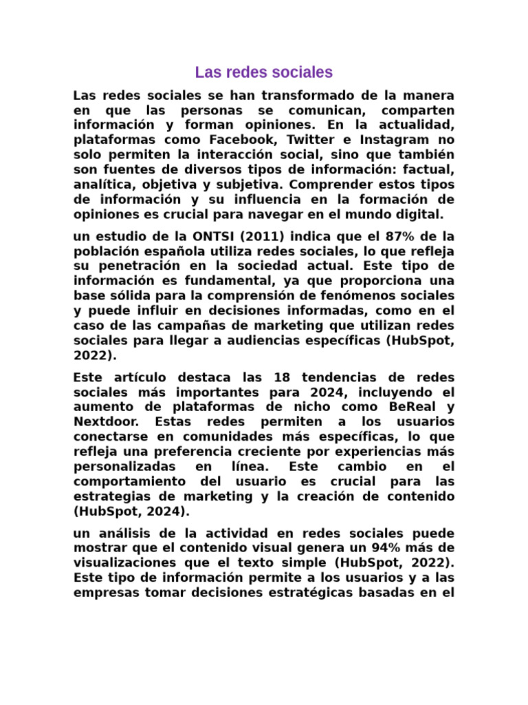 Ensayo Las Redes Sociales. Alberto Menendez Tolentino | PDF