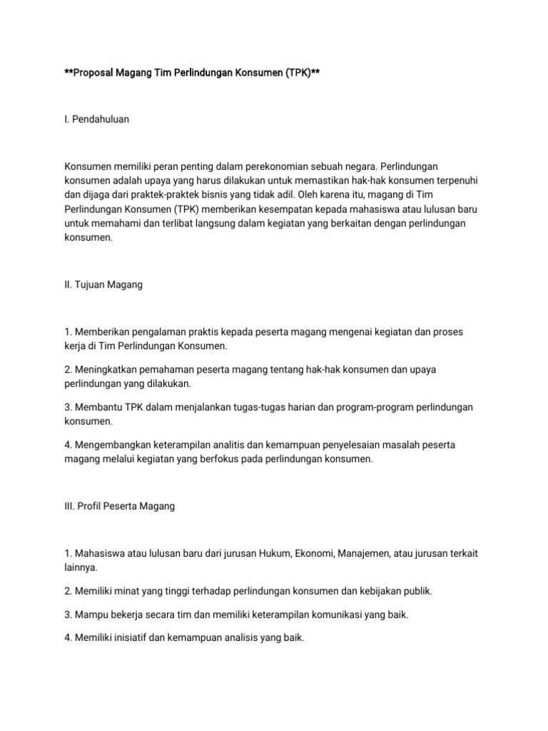 Proposal Magang TPK | PDF