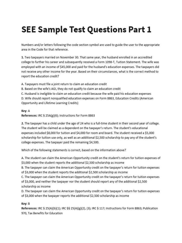 See1 Sample Test Questions 2024 | PDF | Income Tax In The United States ...