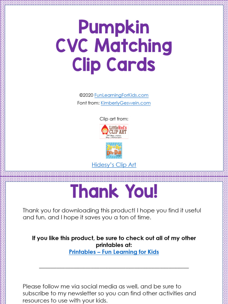 Pumpkin CVC Clip Cards | PDF
